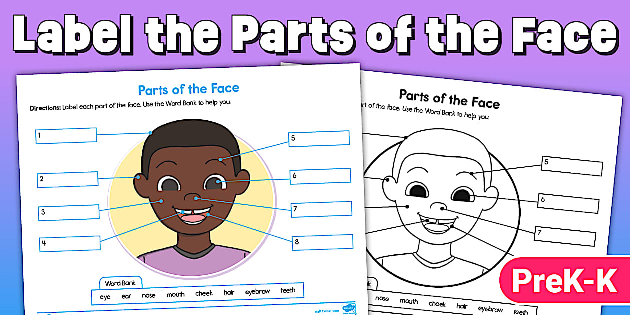 Label the Parts of the Face Worksheet for PreK-K