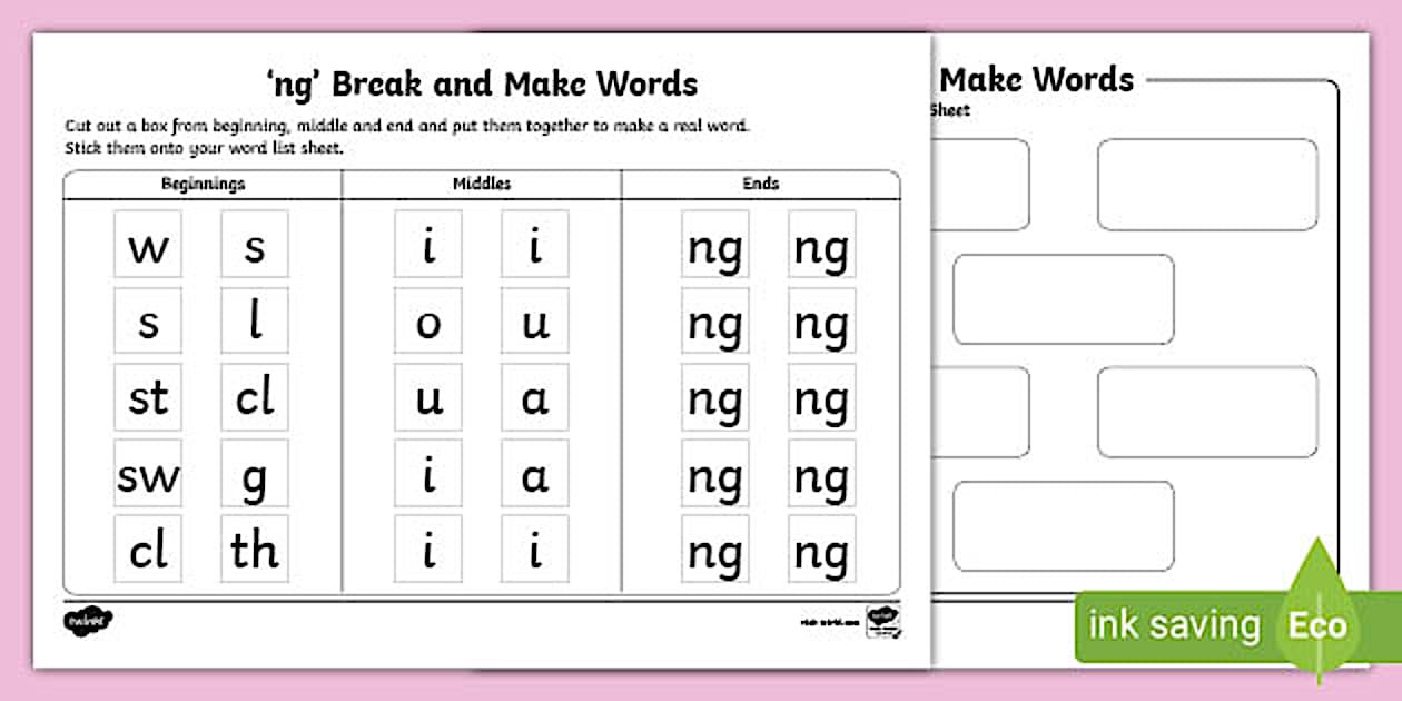 Break and Make ‘ng’ Words Worksheet | CfE Primary Resources