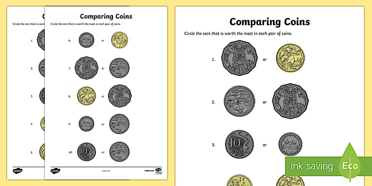 Singapore Money - Comparing Coins Worksheet - Twinkl