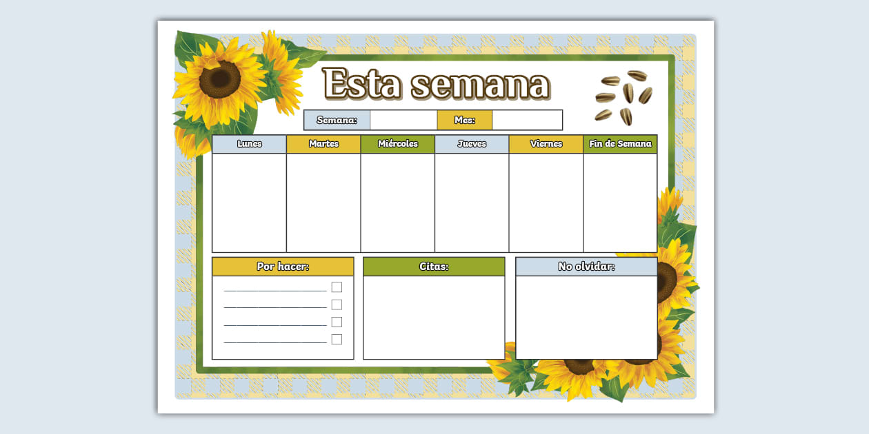 Planificador semanal: Diseño girasoles