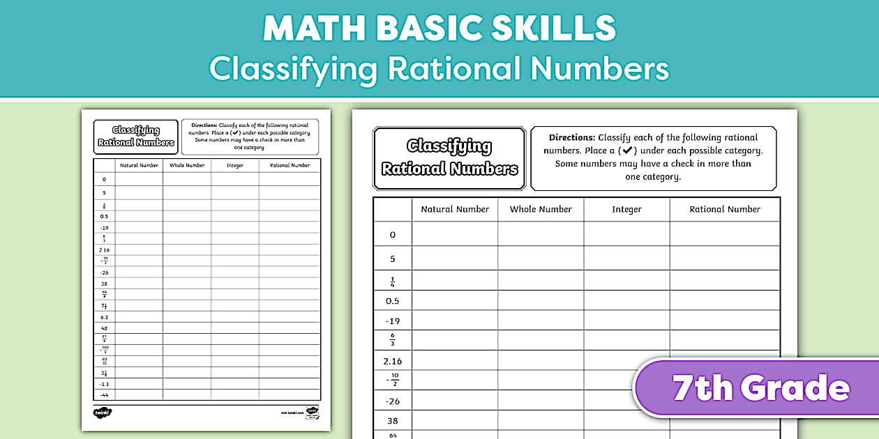 Math Basic Skills Classifying Rational Numbers Practice