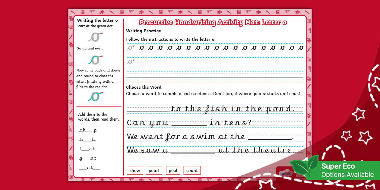 Letter O Precursive Handwriting Sheet | Letter Formation