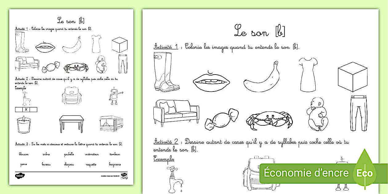Feuille d'activités : Le son [b] (professor feito) - Twinkl
