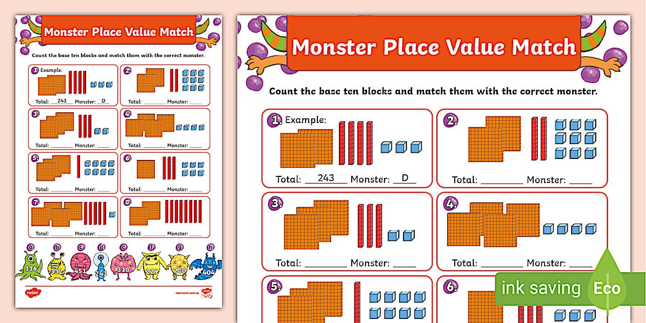 Monster Place Value to 100 Activity Sheet (teacher made)