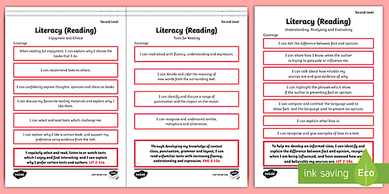 CfE Second Level Literacy (Reading) Child-Friendly Assessment Tracker