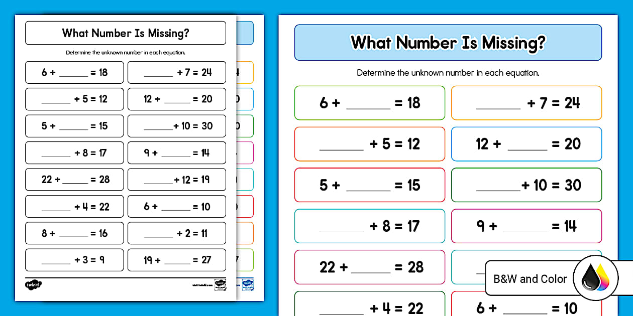 First Grade What Number Is Missing? Up to 30 Math Worksheet