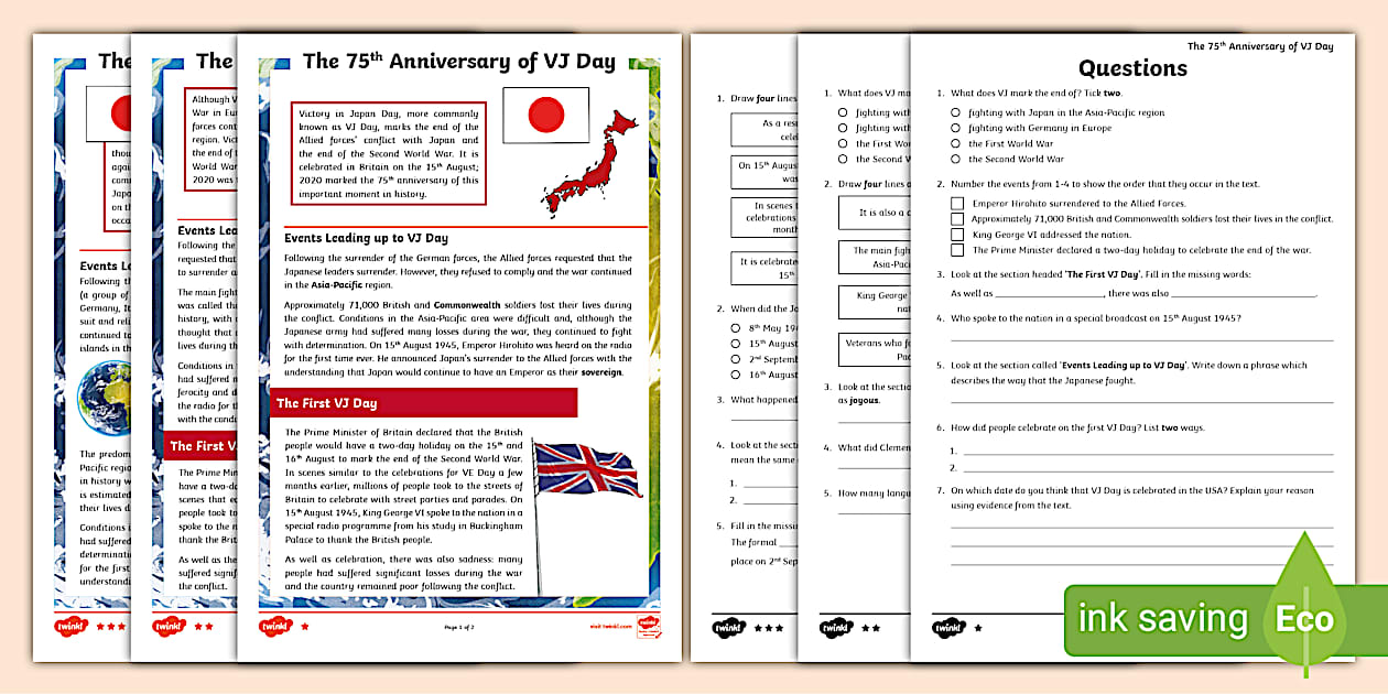 UKS2 The 75th Anniversary of VJ Day Differentiated Reading Comprehension