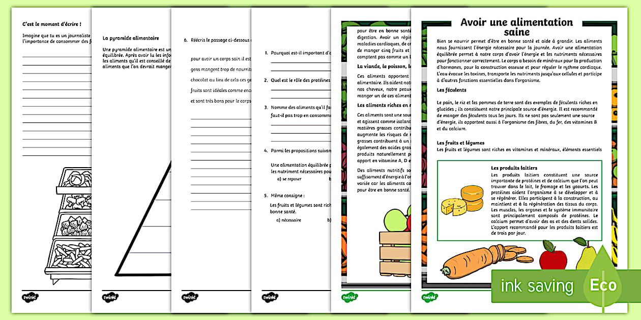 Compréhension écrite : Une alimentation saine - Twinkl