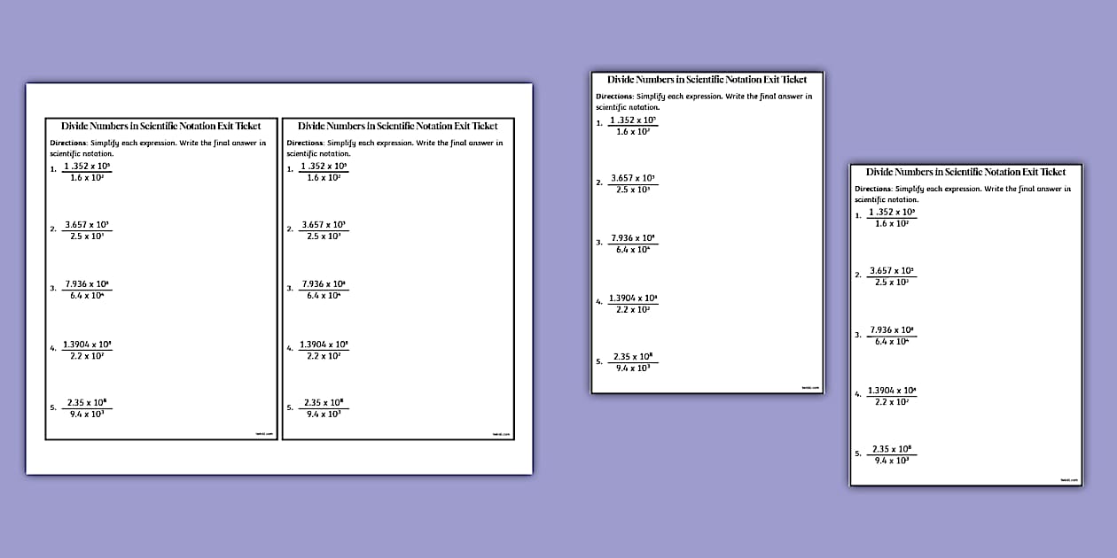 Eighth Grade Divide Numbers in Scientific Notation Exit Ticket