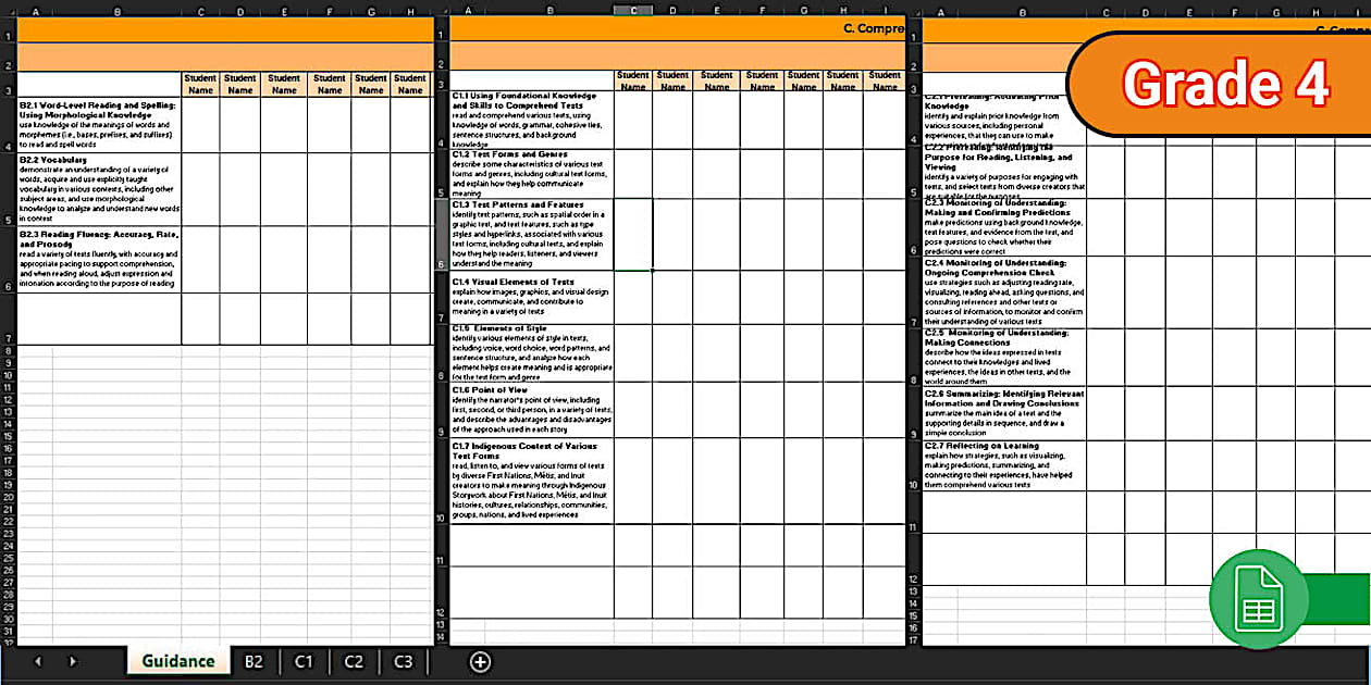 Guided Reading Editable Recording Sheet: Ontario Grade 4