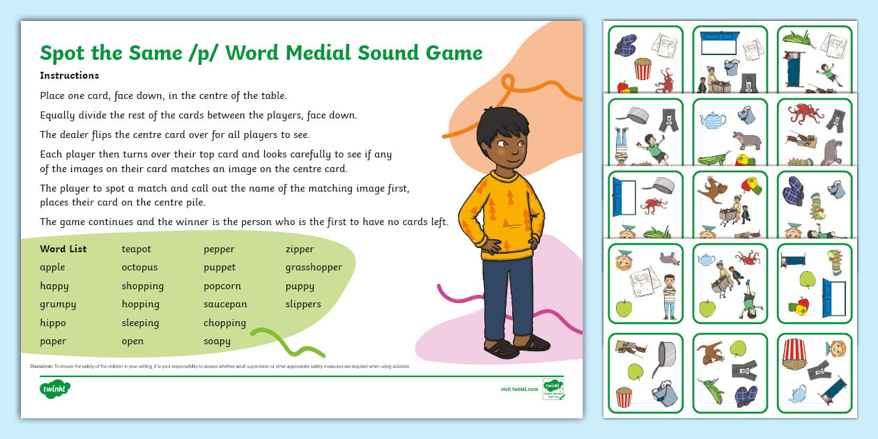 Spot the Same /p/ Word Medial Sound Game (teacher made)