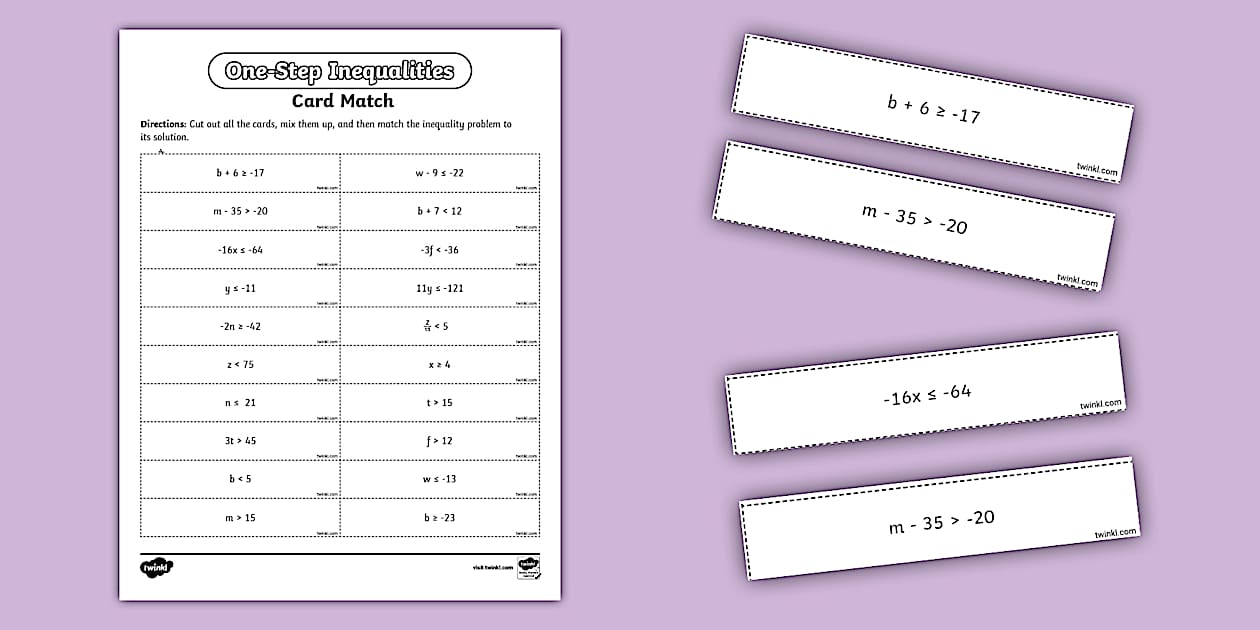 Seventh Grade One-Step Inequalities Matching Game - Twinkl