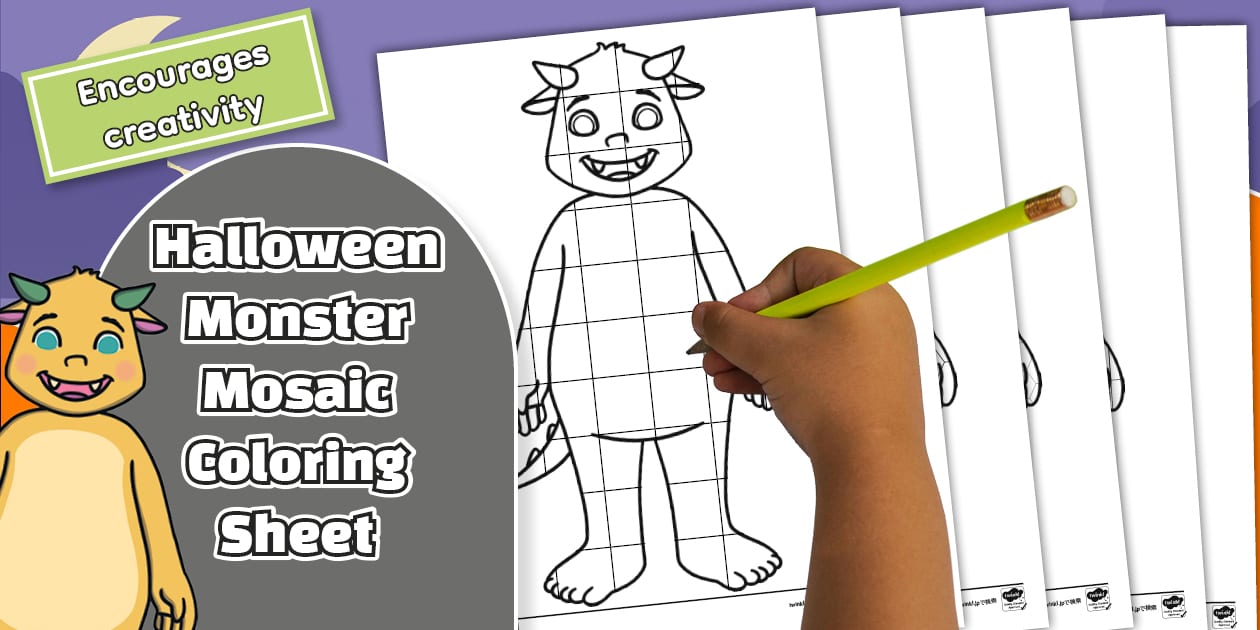 Halloween Monster Mosaic Coloring Sheet