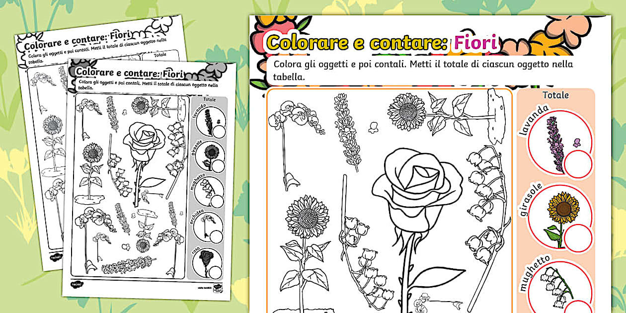 Colorare e contare: I fiori (Teacher-Made) - Twinkl