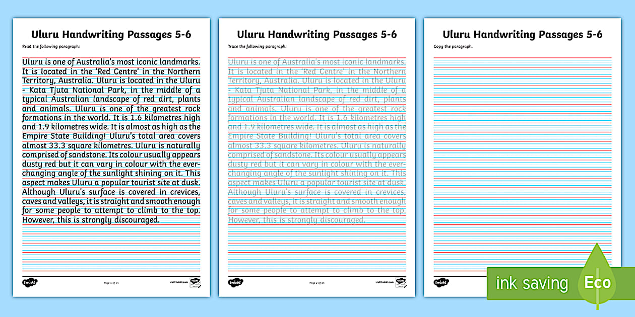 SA Uluru Handwriting Practice Worksheet (teacher made)