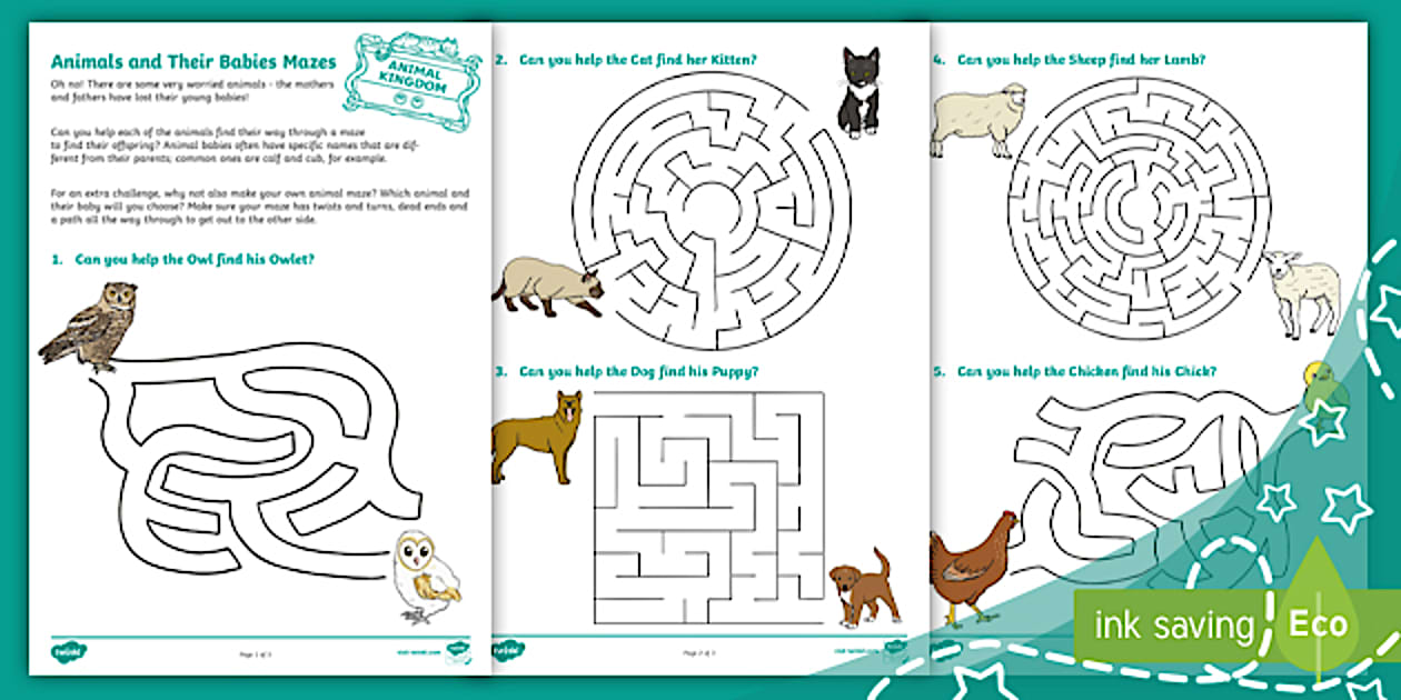 Animals and Their Babies Mazes (teacher made) - Twinkl