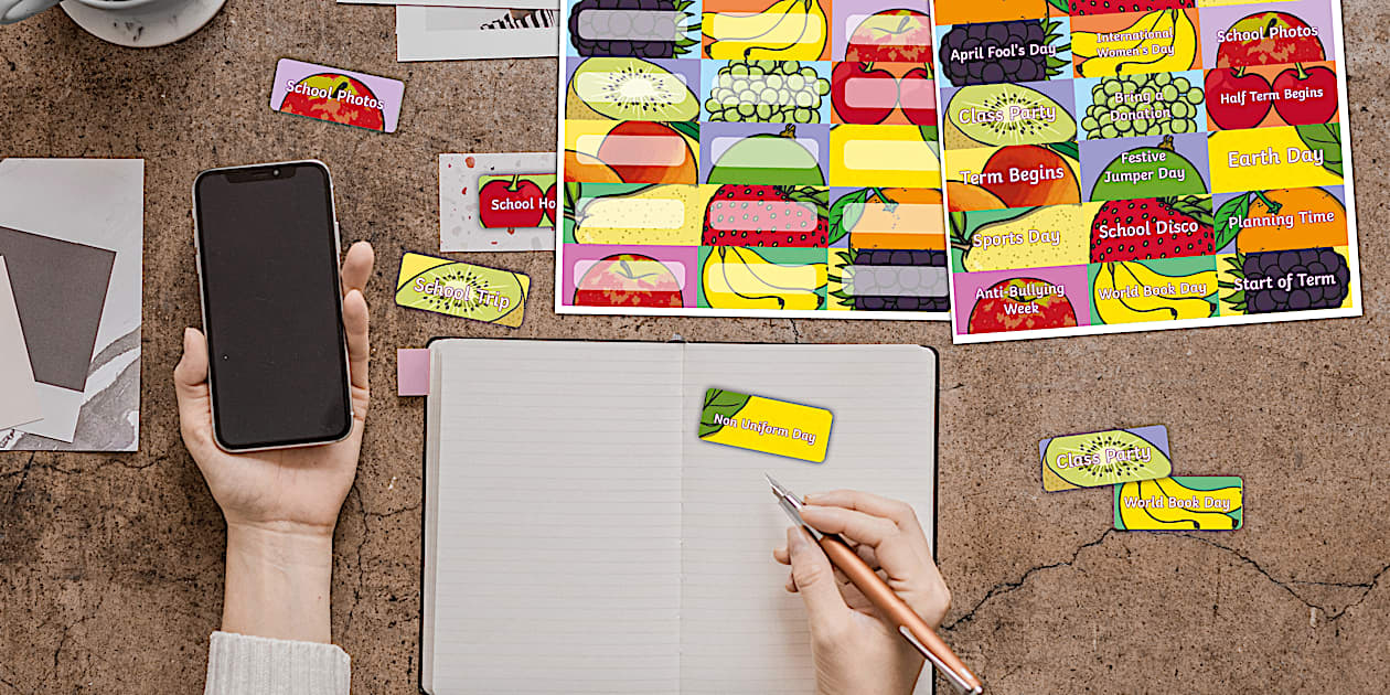 Planner School Dates Editable Stickers Fruit Theme - Twinkl