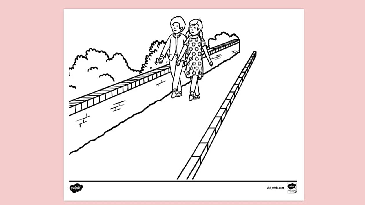 Children Walking on Footpath Colouring | Colouring Sheets