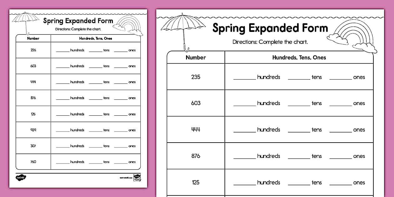 Expanded Form Worksheet | Spring | Twinkl USA (teacher made)