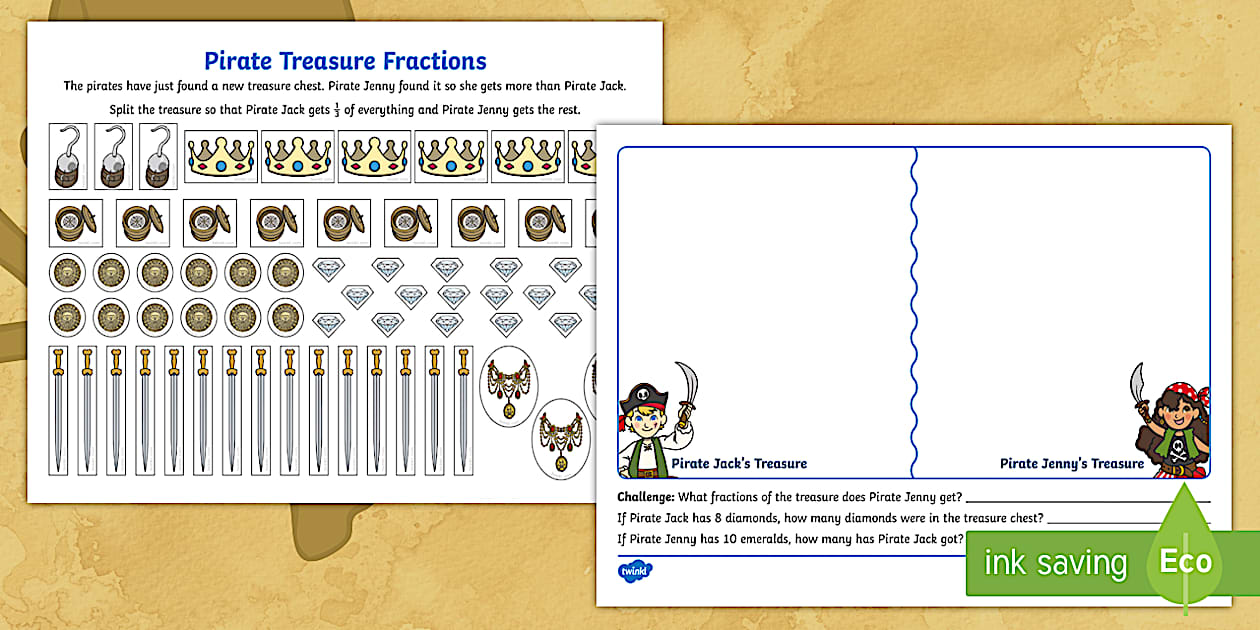 Pirate Treasure Fractions Find a Third Worksheet / Worksheet