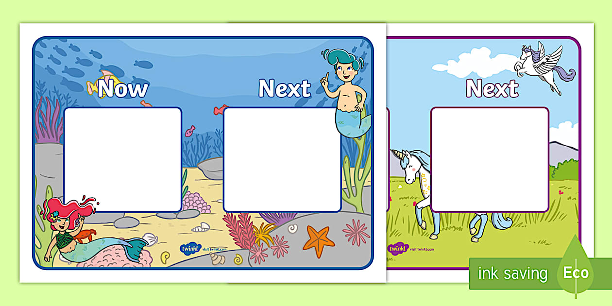 Editable Mermaid and Unicorn Themed Now and Next Visual Aid