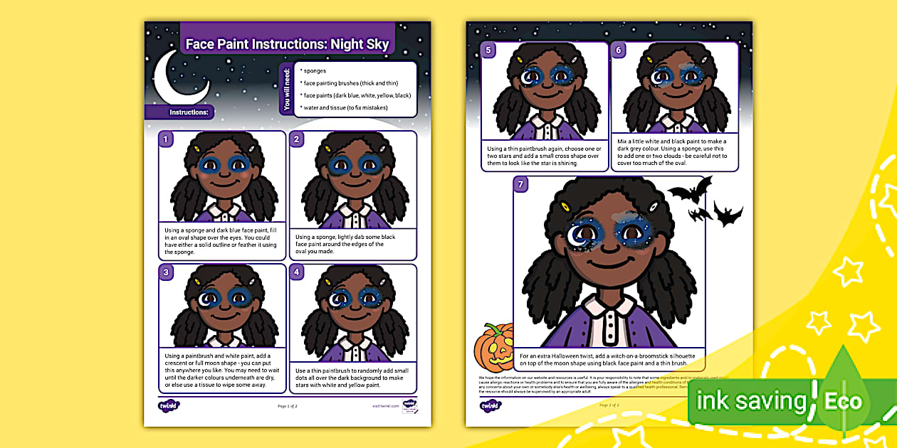 Face Paint Instructions: Night Sky