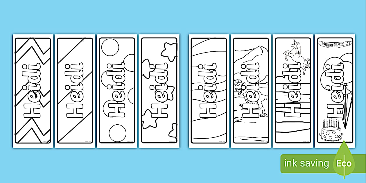 Heidi Name Simple Colouring Bookmarks (teacher made)