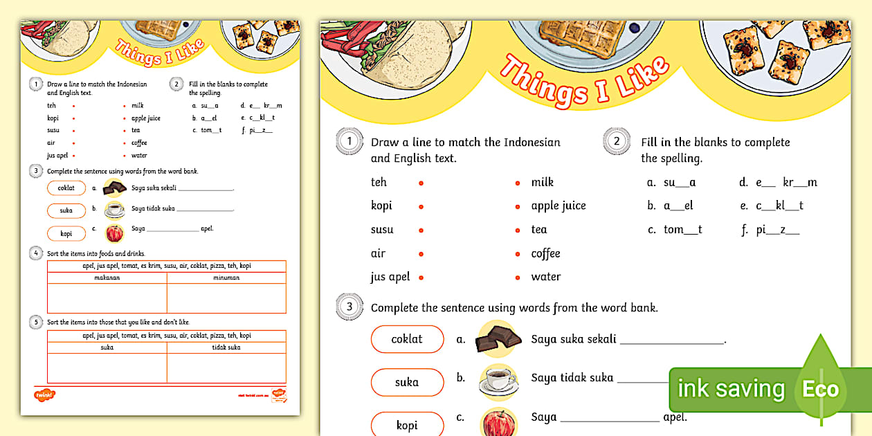 Year 5-6 Indonesian Activity: I Like (teacher made) - Twinkl