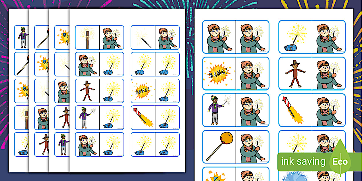 Bonfire Night Themed Domino Game (teacher made) - Twinkl