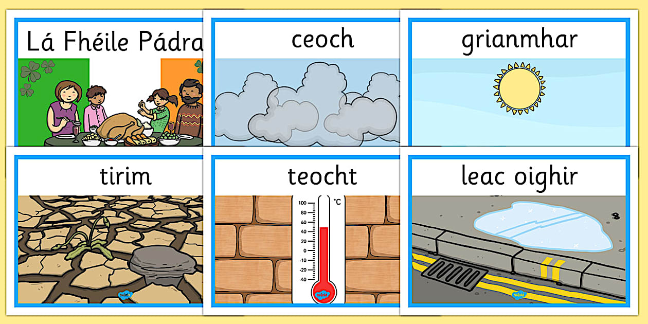 Cursive Weather Display Posters Gaeilge (Teacher-Made)