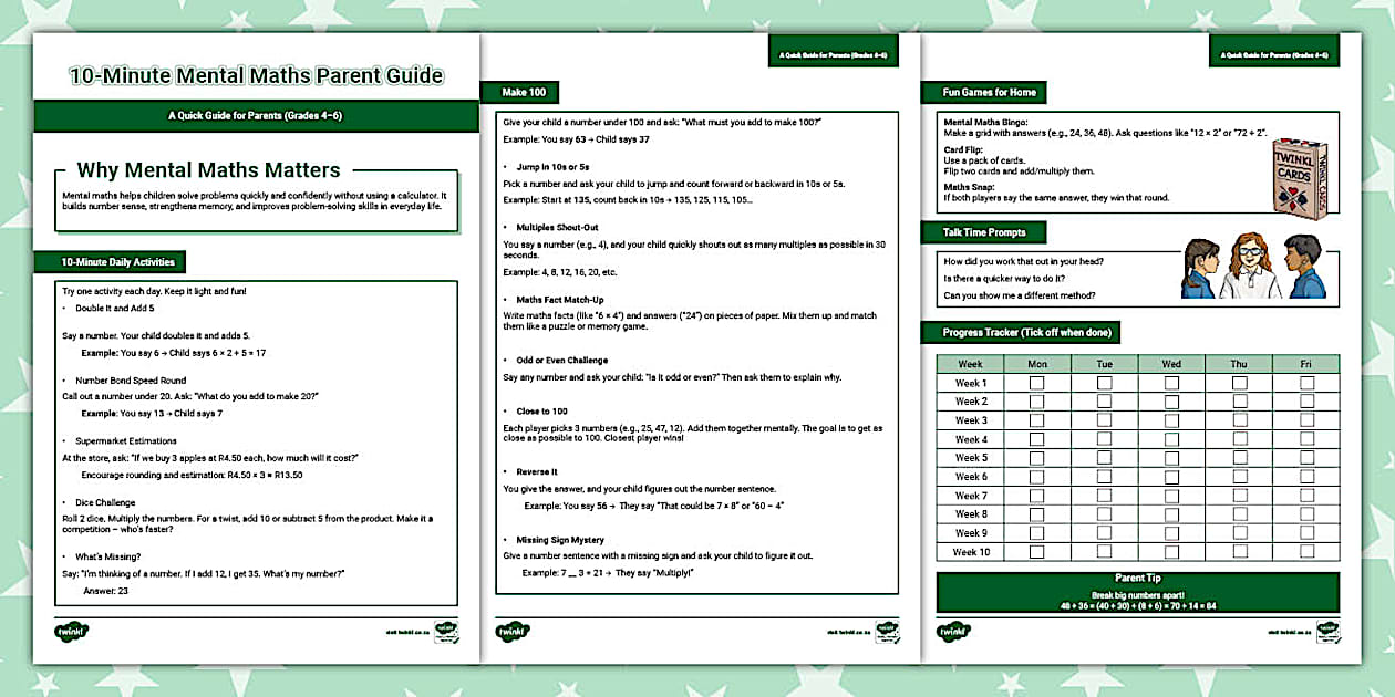 10-Minute Mental Maths Parent Guide (teacher made) - Twinkl