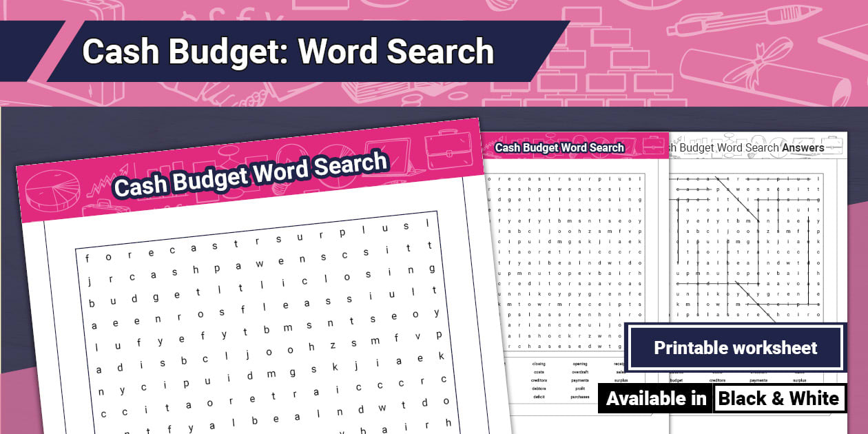 Cash Budget Word Search