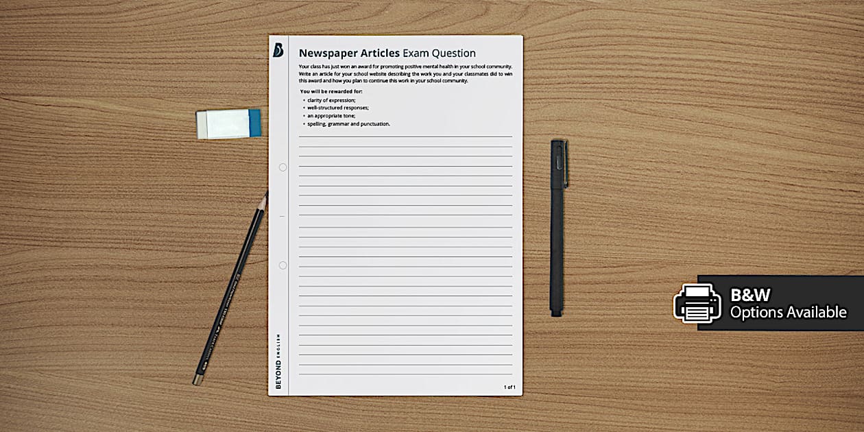 Newspaper Articles Exam Question