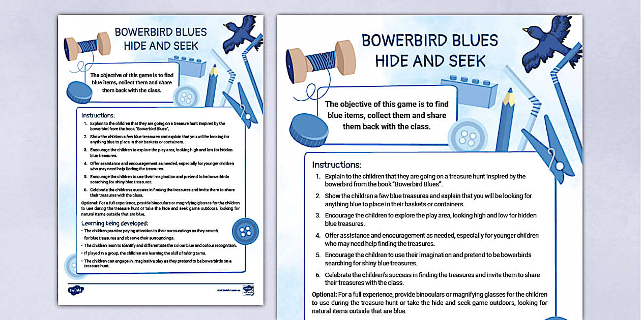 Hide and Seek Game to Support the Reading of Bowerbird Blues