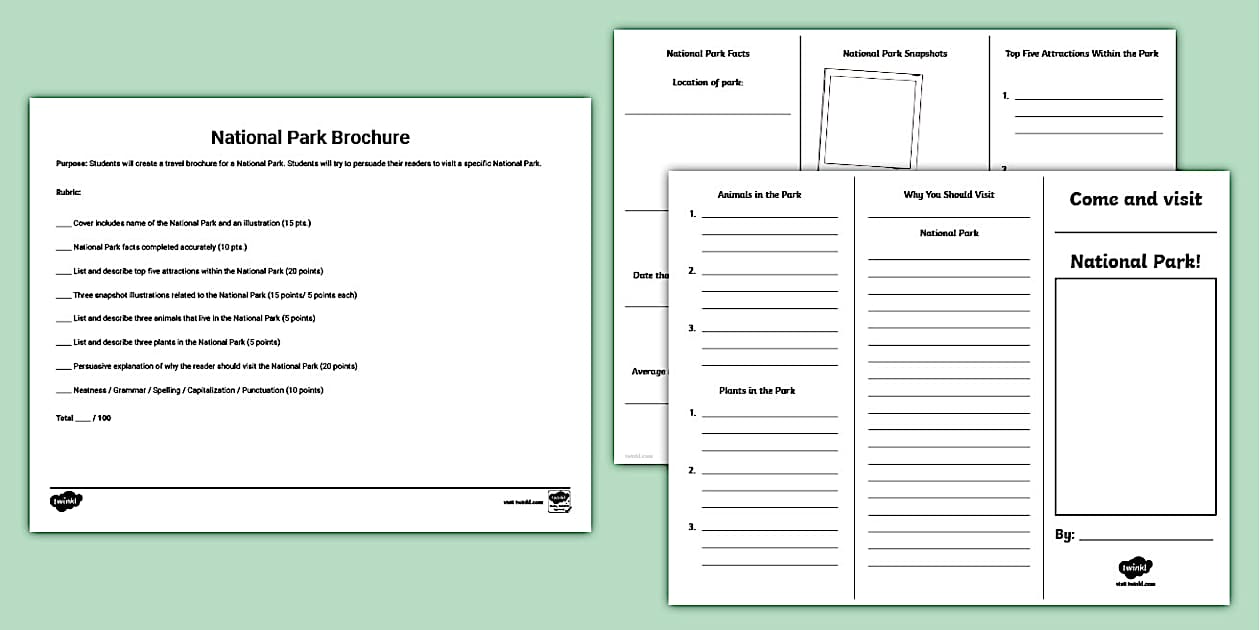 National Park Brochure Project | Trifold Writing Activity