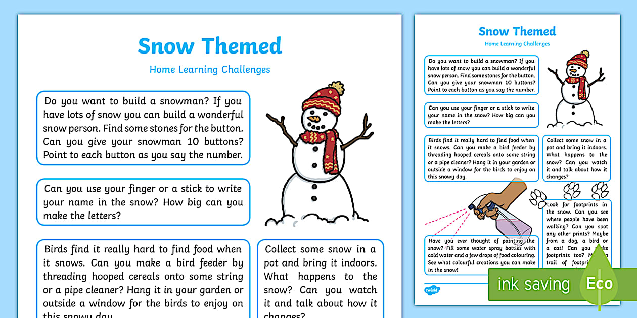 Snow-Themed Home Learning Challenges Reception FS2 - Twinkl
