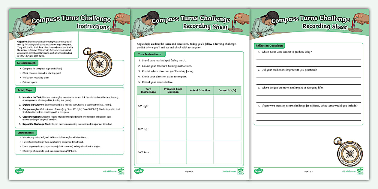 Outdoor Maths: Compass Turns Challenge - Twinkl