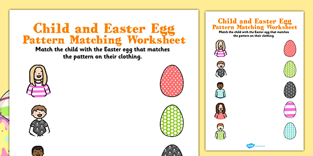 Black and White Child and Easter Egg Pattern Matching Activity