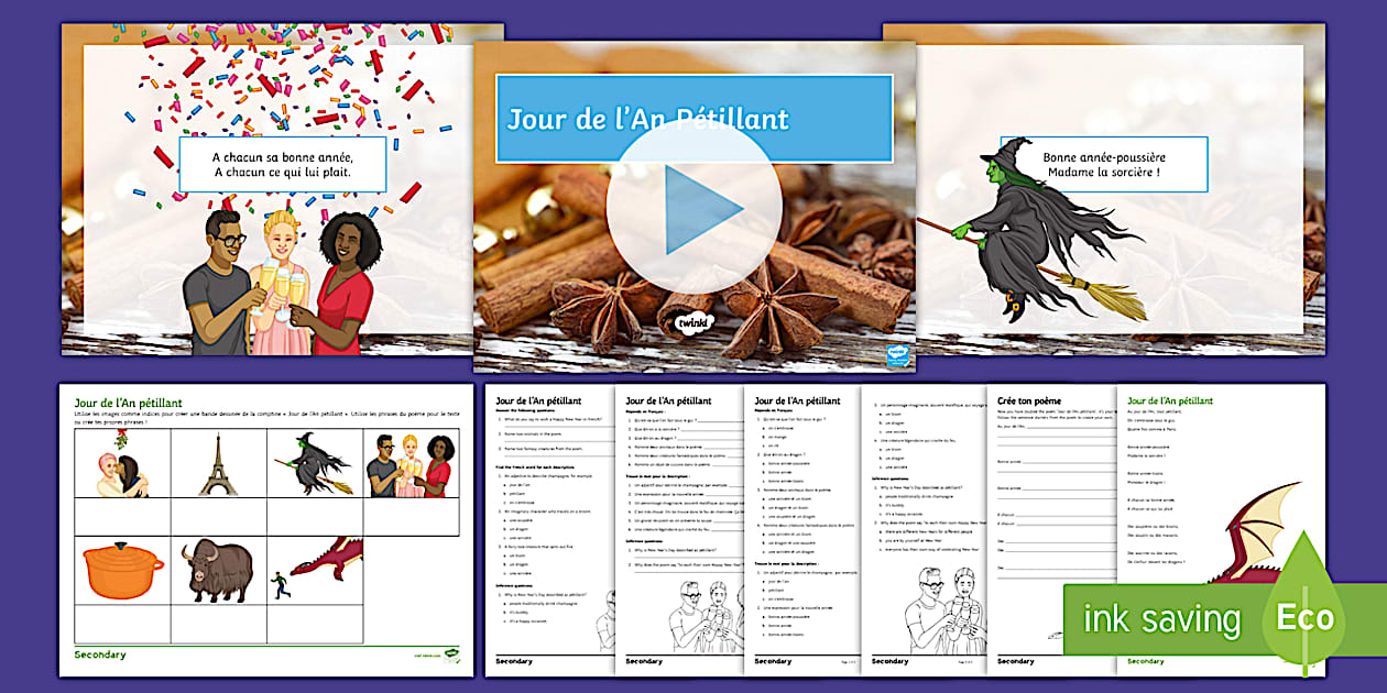 'Jour de l'An pétillant' Nursery Rhyme Differentiated Resource Pack French
