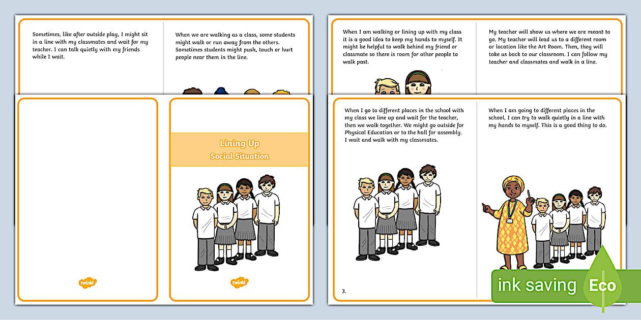Social Situation: Lining Up Editable Booklet (teacher made)