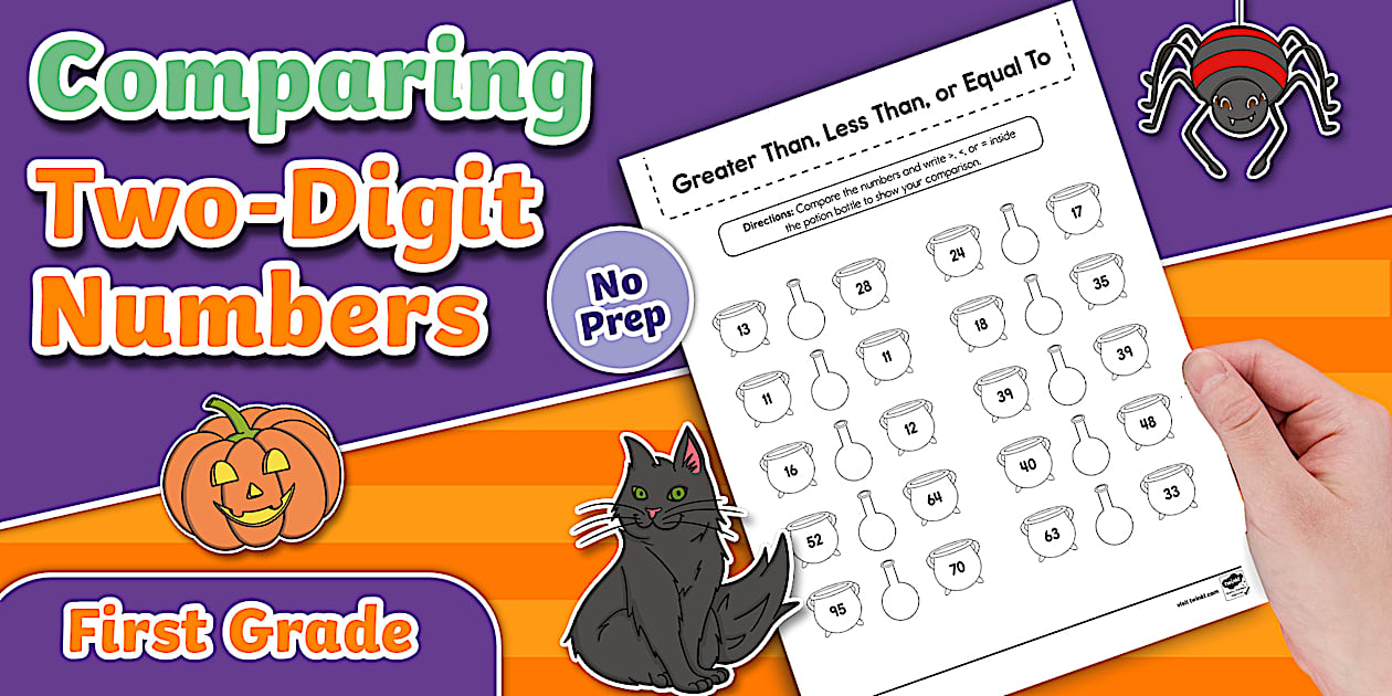 1st Grade Halloween Comparing Numbers Worksheet