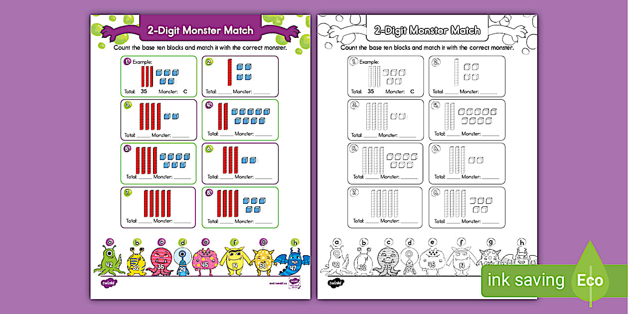 Monster Math Place Value to 50 Worksheet (teacher made)