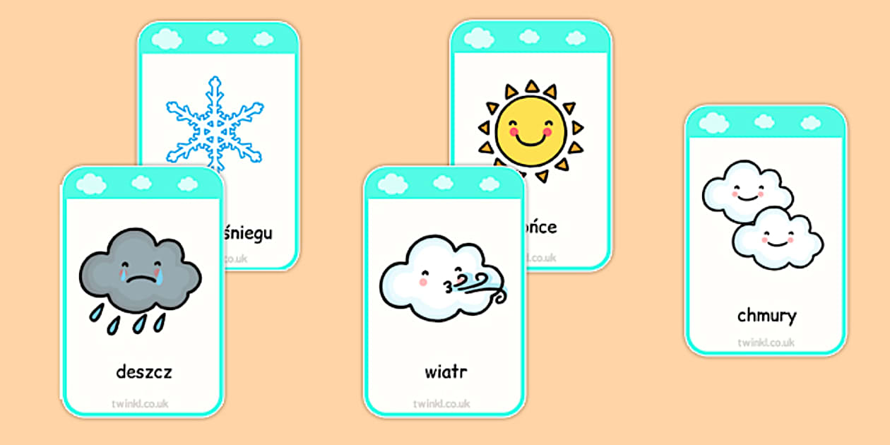 Weather Flashcards Polish (teacher made) - Twinkl