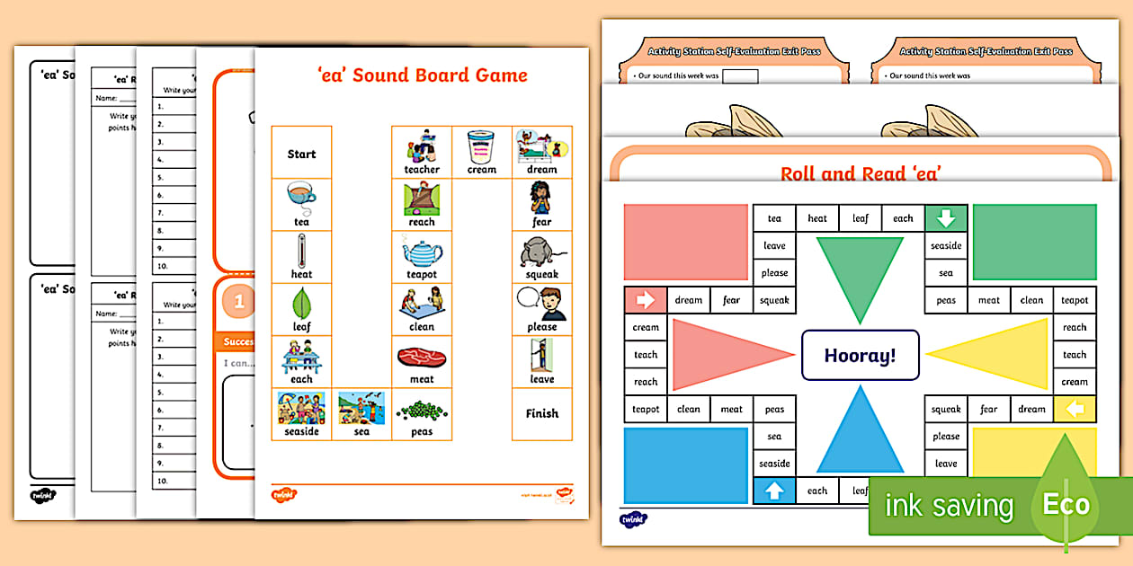 CfE 'ea' Sound Activity Stations (teacher made) - Twinkl