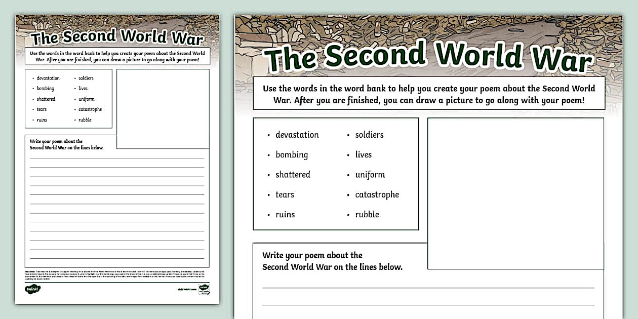 The Second World War Poem Writing Template - Twinkl