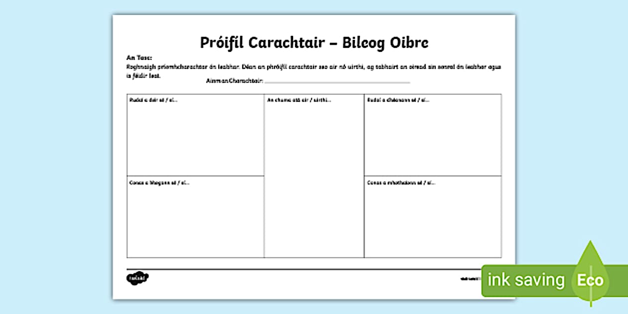 Character Portrait Worksheet - Gaeilge - Twinkl