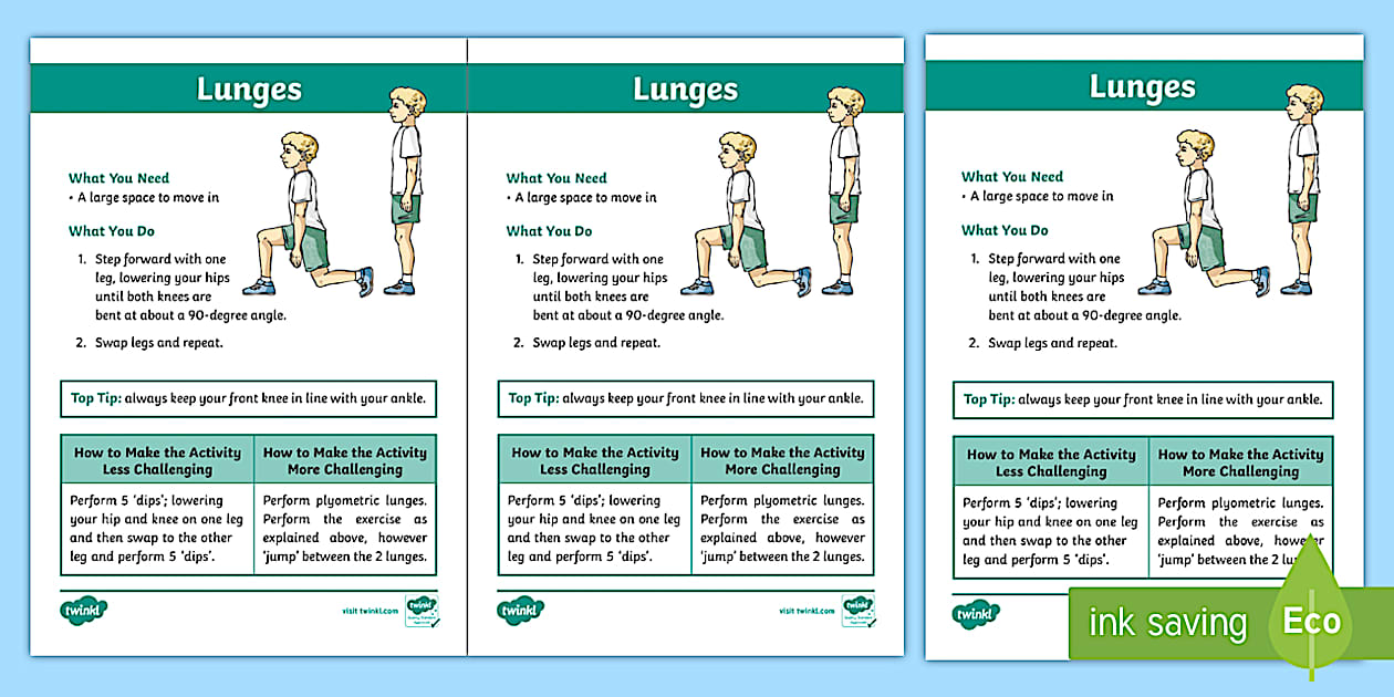 Black and White Split Lunges Circuit Card Pupil Knowledge Sheet