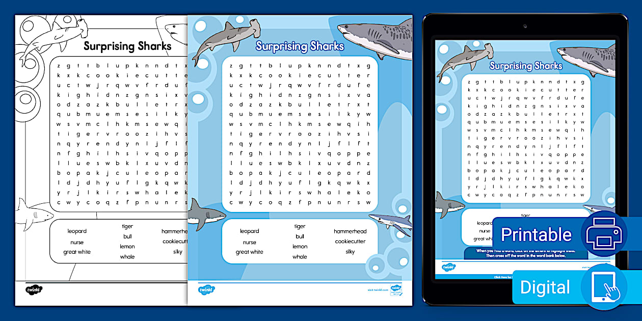 Shark Word Search Printable Activity | Twinkl USA - Twinkl