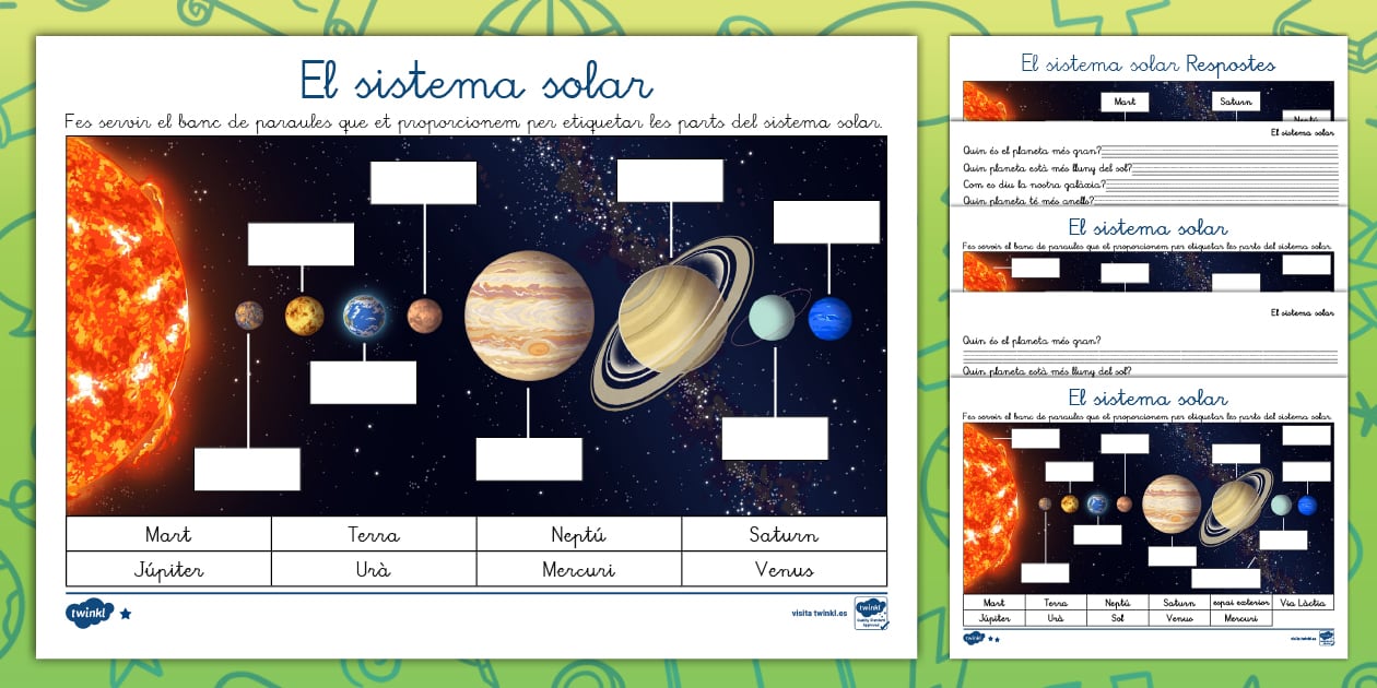 Fitxa d'activitat per nivells: Etiqueta els planetes del sistema solar