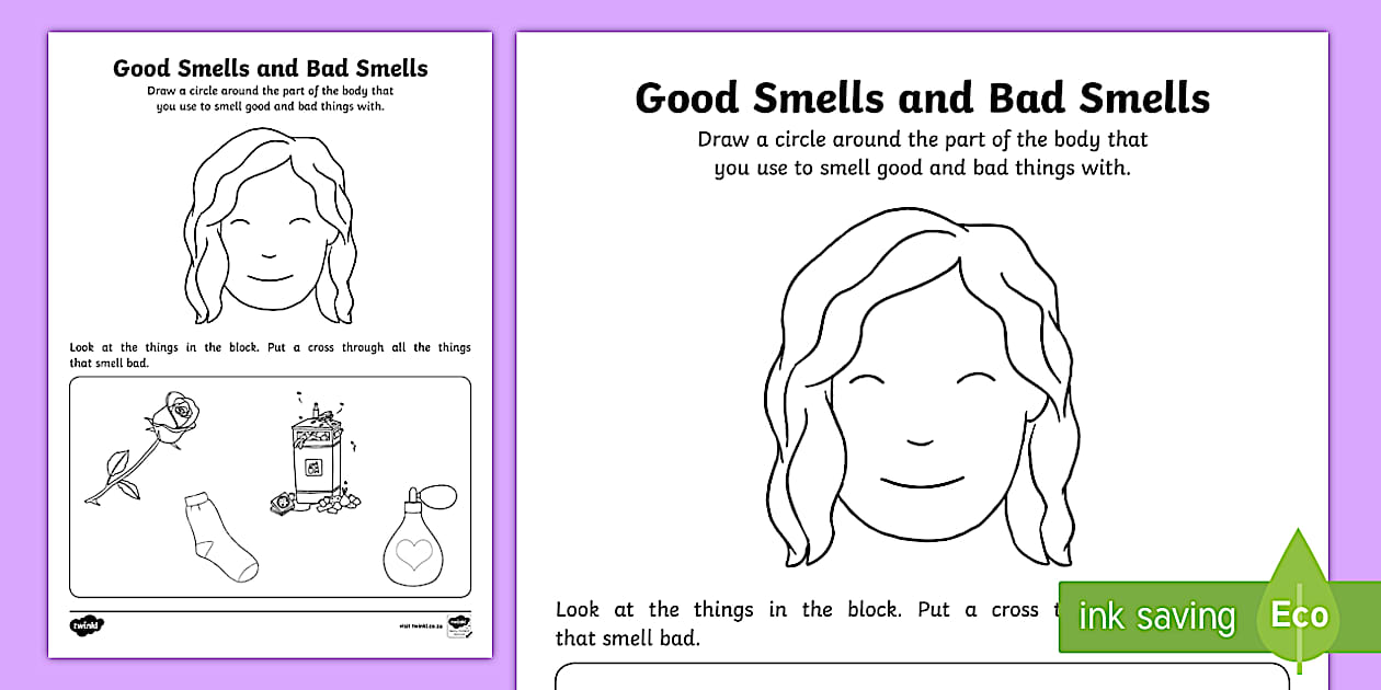 Good Smells and Bad Smells Worksheet (teacher made) - Twinkl